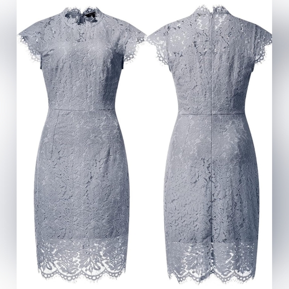 Merokeety | Dresses | Merokeety Blue Gray Lace Overlay Midi Dress ...